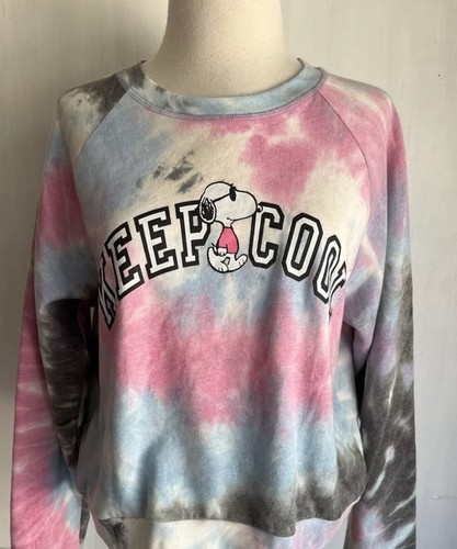 NWT SNOOPY Official Peanuts "Keep Cool" Tie Dye Crop Top Sweatshirt ...