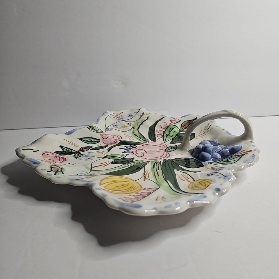 Blue Ridge Southern Pottery VERNA 10" Handle Maple Leaf Dish Floral ...