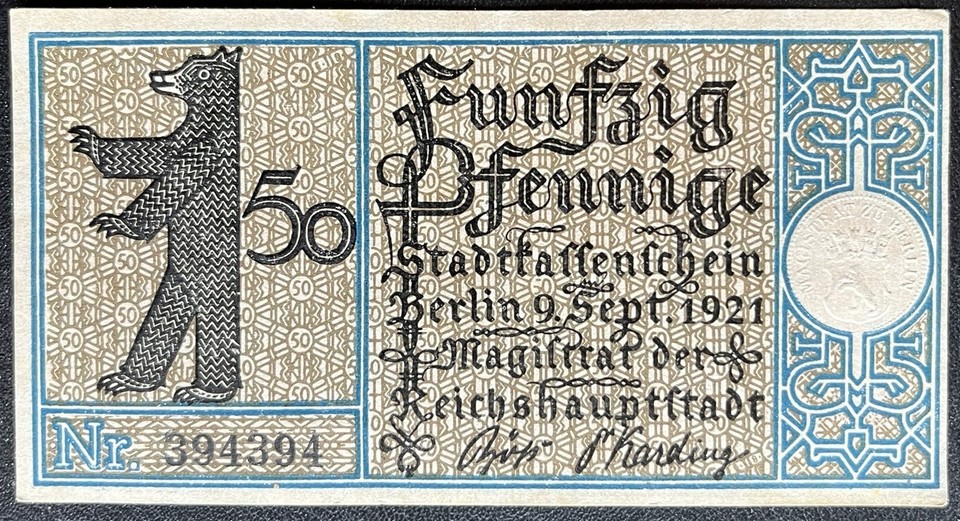 50 Pfennig Berlin 1921 Serienschein *Bezirk 17 *Notgeld #15.09.a3.30 | eBay