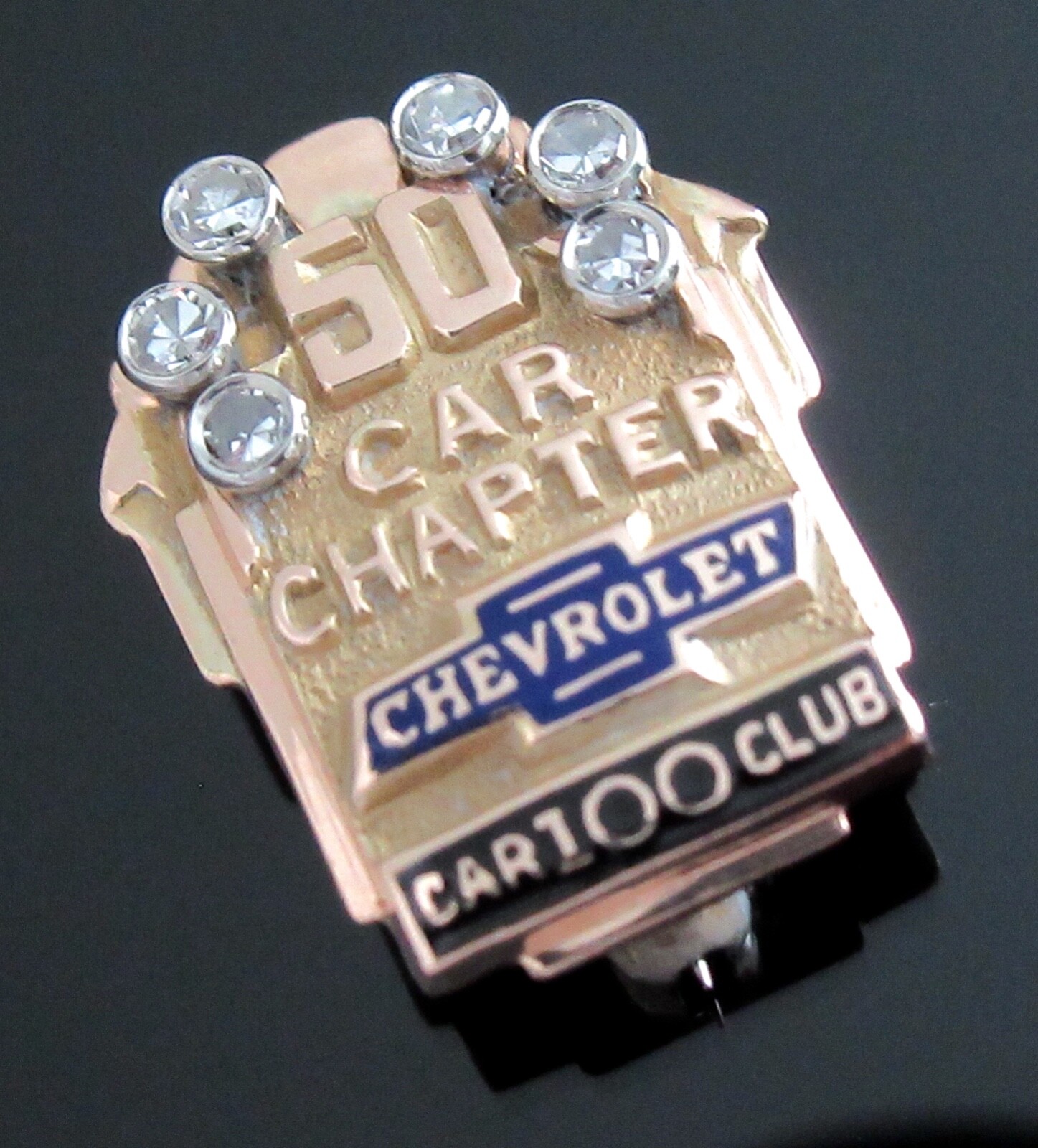 Vintage 10k Gold & 6 Diamond Chevrolet 100 Car Club Service Award Pin ...