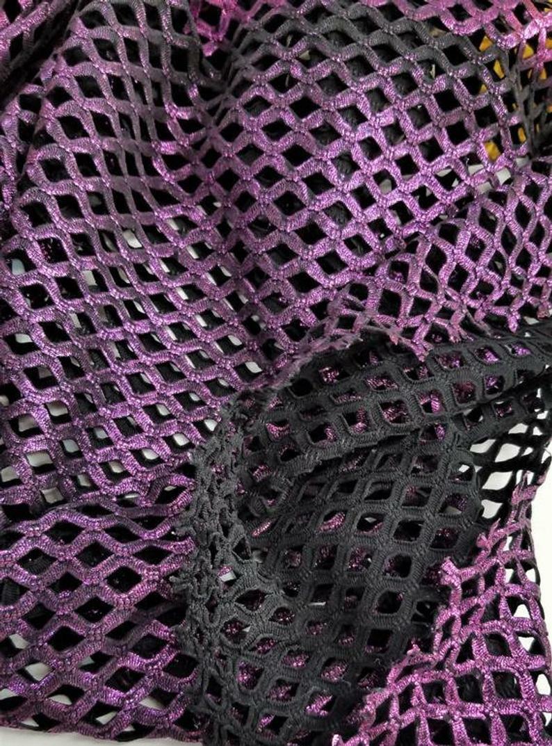 Purple black Shiny Fishnet with Lurex Nylon Spandex 60" Sold by Yard 58 ...