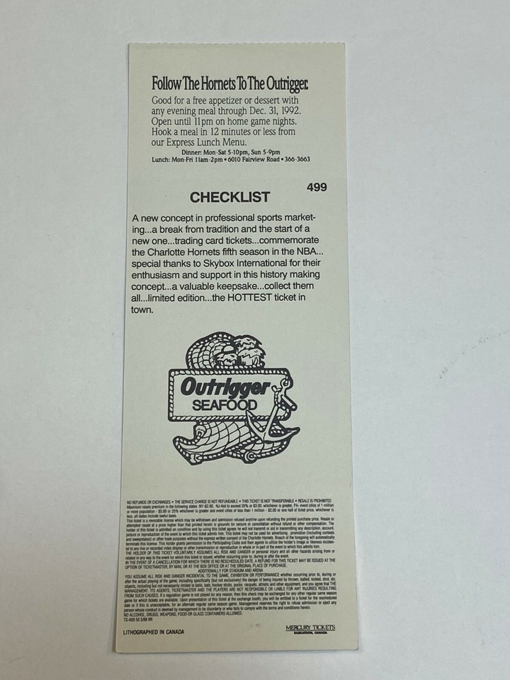 Charlotte Hornets New Jersey Nets NBA Ticket Stub #4 10-18-92 Old ...