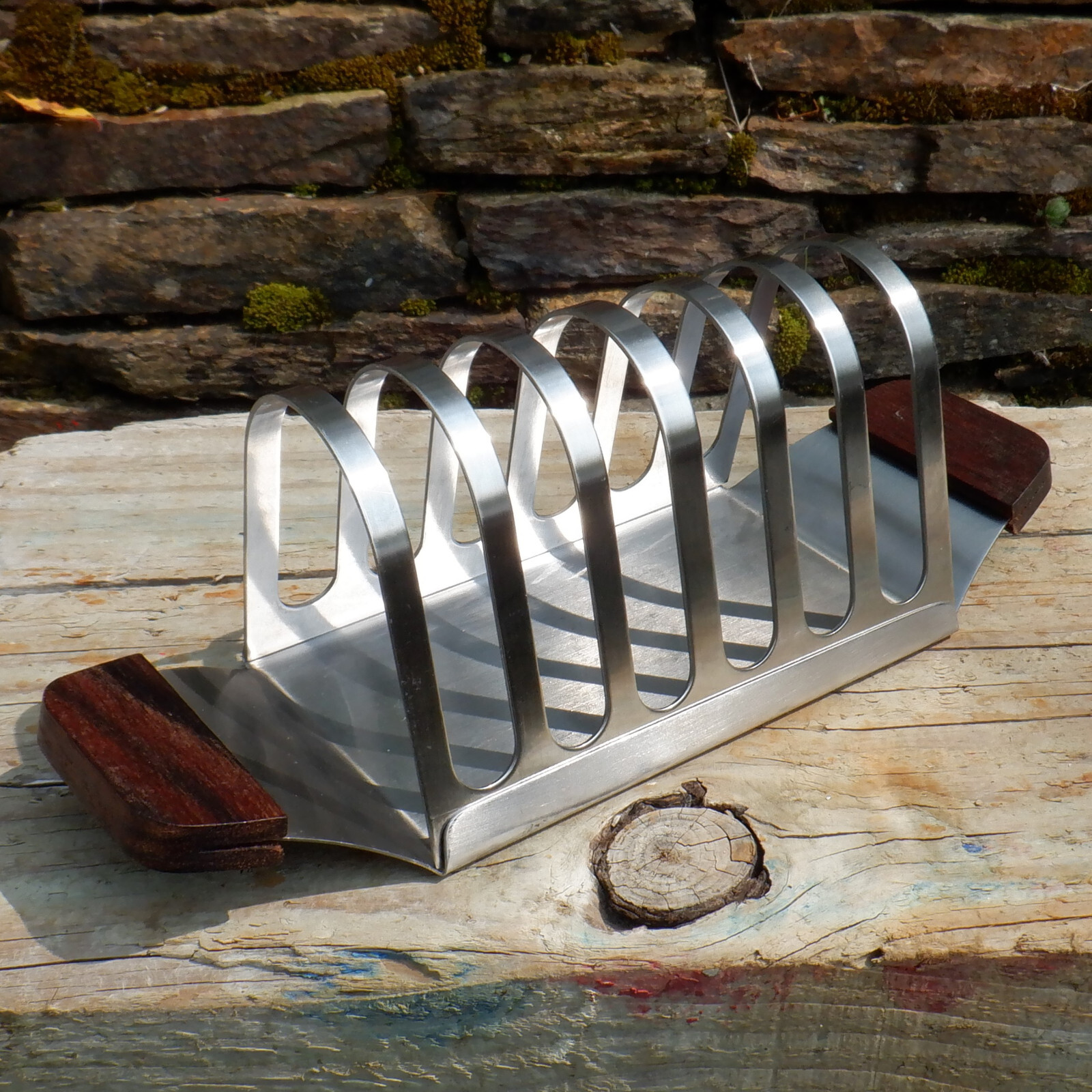 A VINTAGE Toast Rack 6 Slice Stainless Steel Wood Handles Kitchenalia ...