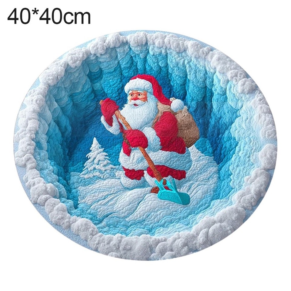 16inch Christmas Rug 3D Non Slip Circle Optical Illusion Velvet Floor ...