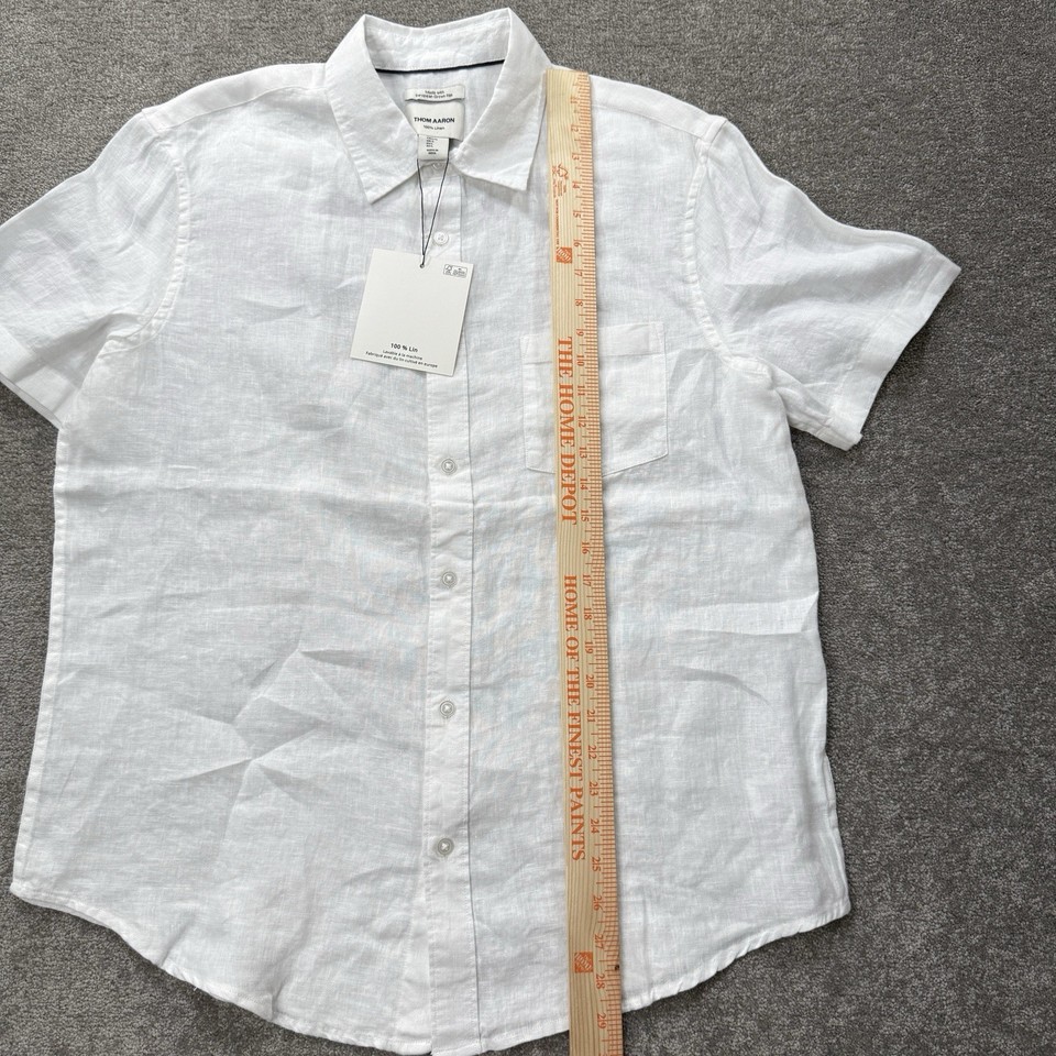 Thom Aaron Mens L Linen Short Sleeve Button Up Shirt White Casual ...