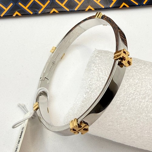 Tory Burch Classic Logo Hinge Bangle 168864 IN Tory Silver $170 Authetic‼️ | eBay