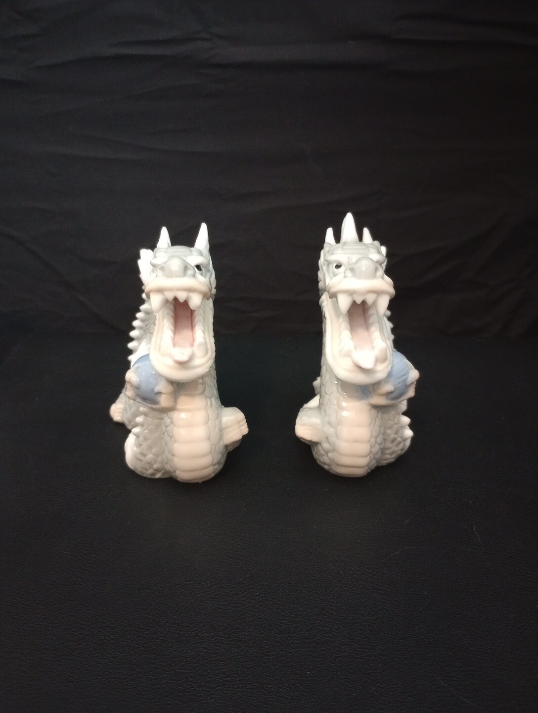Pair of Yashimi K Porcelain Light Blue Dragon & 7 Lucky Gods Figurines ...