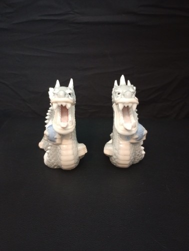 Pair of Yashimi K Porcelain Light Blue Dragon & 7 Lucky Gods Figurines ...