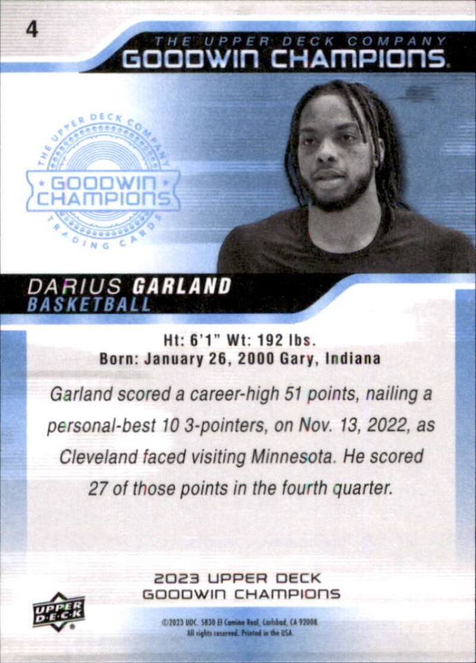 DARIUS GARLAND 2023 Upper Deck Goodwin Champions #4 NM-MT ID:94628 | eBay