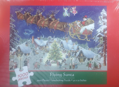Flying Santa Christmas Village Jigsaw Puzzle 1000 Pieces Current 30" x ...