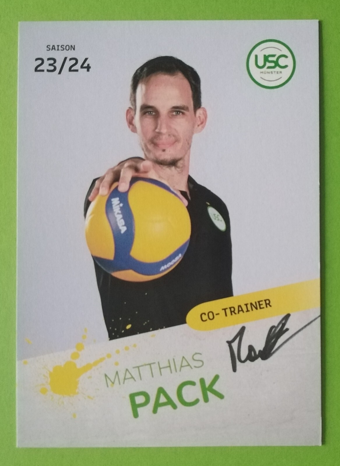 7880 Matthias Pack USC Münster Volleyball 2023/24 AK original signiert ...