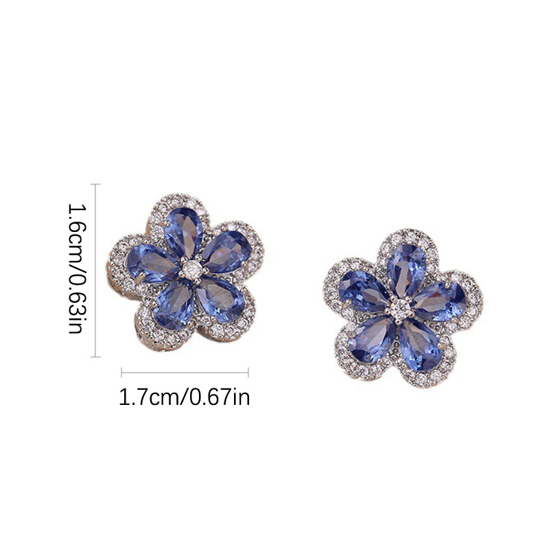 Exquisite Fashion Blue Crystal Zircon Flower Earring Necklace Luxury ...