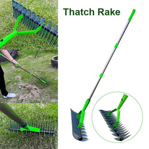 15-Inch Curved Teeth Thatch Rake Lawn Dethatcher Rake For Cleaning Dead ...