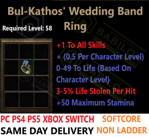 PC PS4 PS5 XBOX SWITCH Bul-Kathos BK Ring 3-5ll D2R Diablo 2 ...