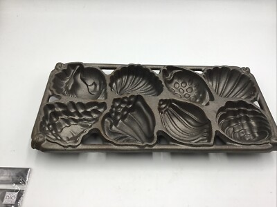 Vtg 1989 John Wright Cast Iron SEA SHELL Baking Pan muffin cake ...