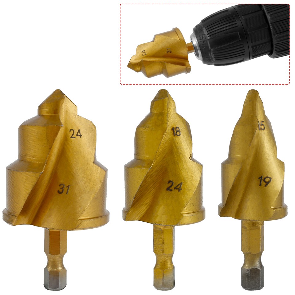3Pcs Pipe Reaming Drill Bits Heavy Duty High Speed Steel Pipe Reamer ...