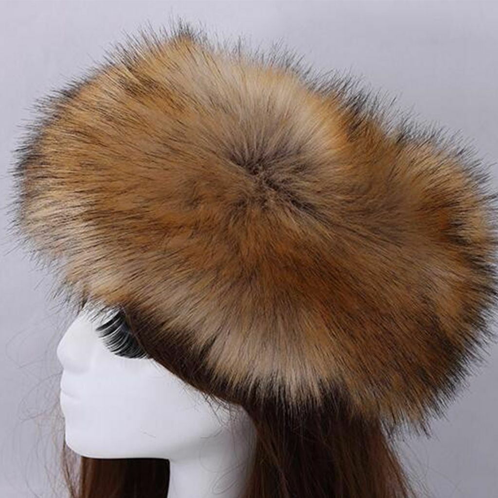 Women Russian Fluffy Faux Fur Headband Hat Thick Ear Winter Warm Snow ...