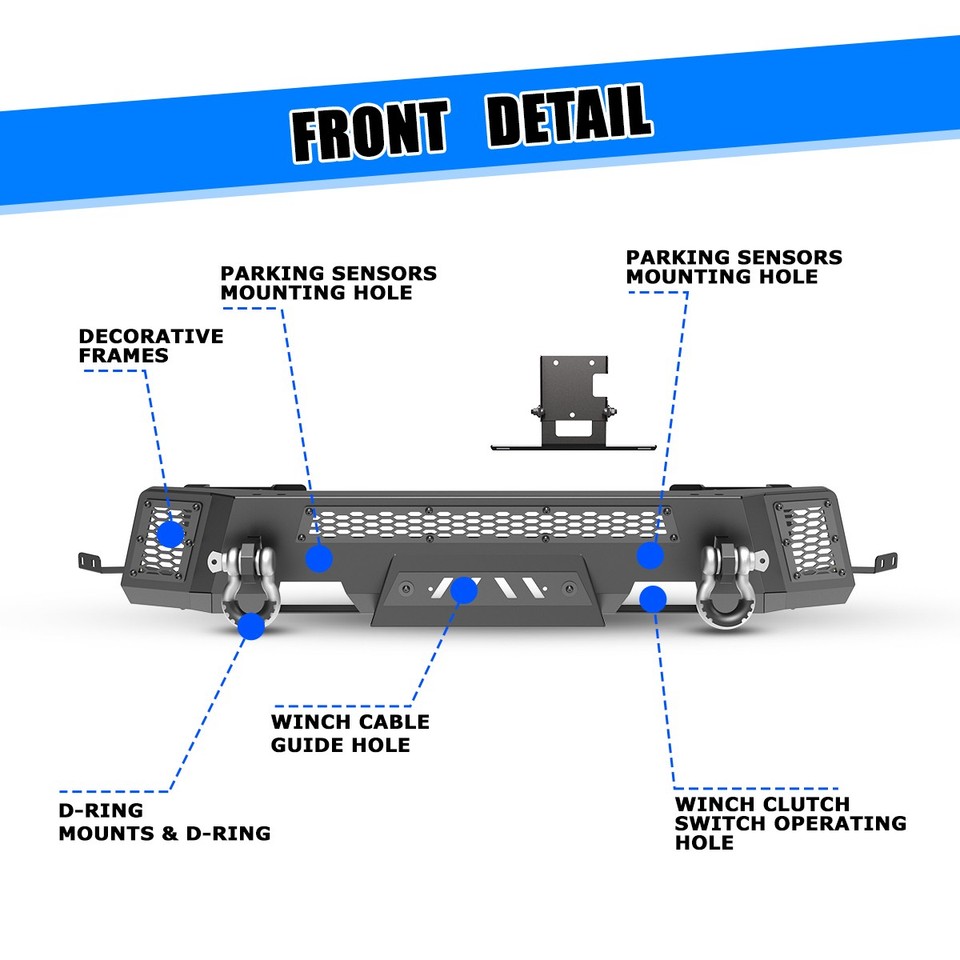 Steel Front Bumper For 2019-2023 Ford Ranger Adaptive Cruise Control ...