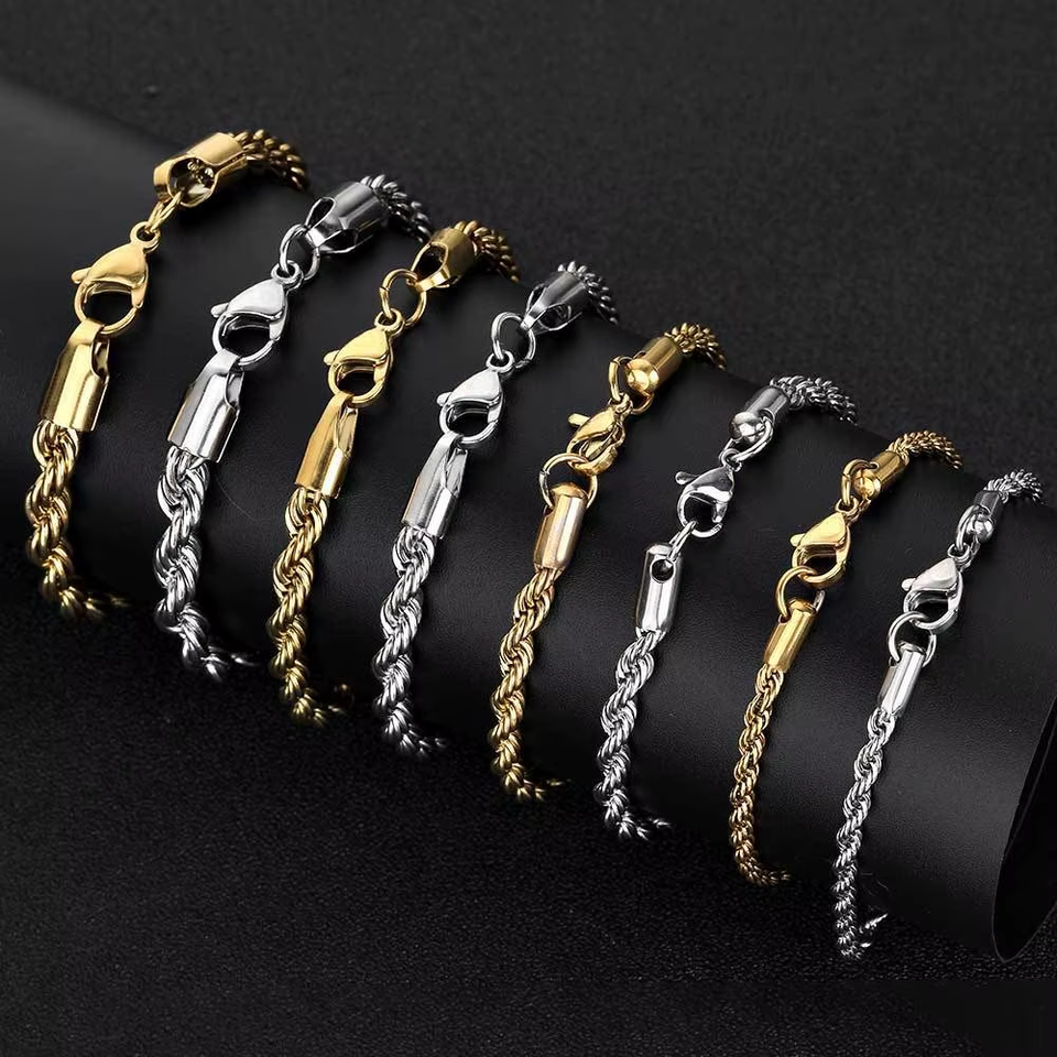 3 /4/5Mm Vintage Stainless Steel Twists Chain Men Bracelet 20CM Rock ...