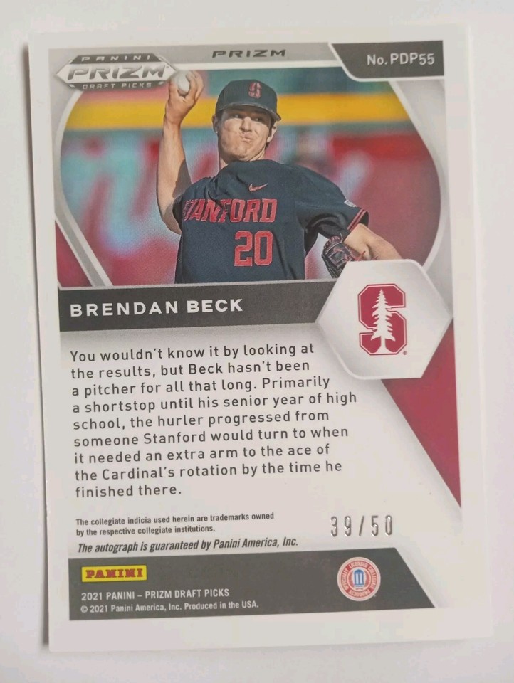 2021 Panini Prizm Draft Brendan Beck Auto Numbered /50 (Yankees( | eBay