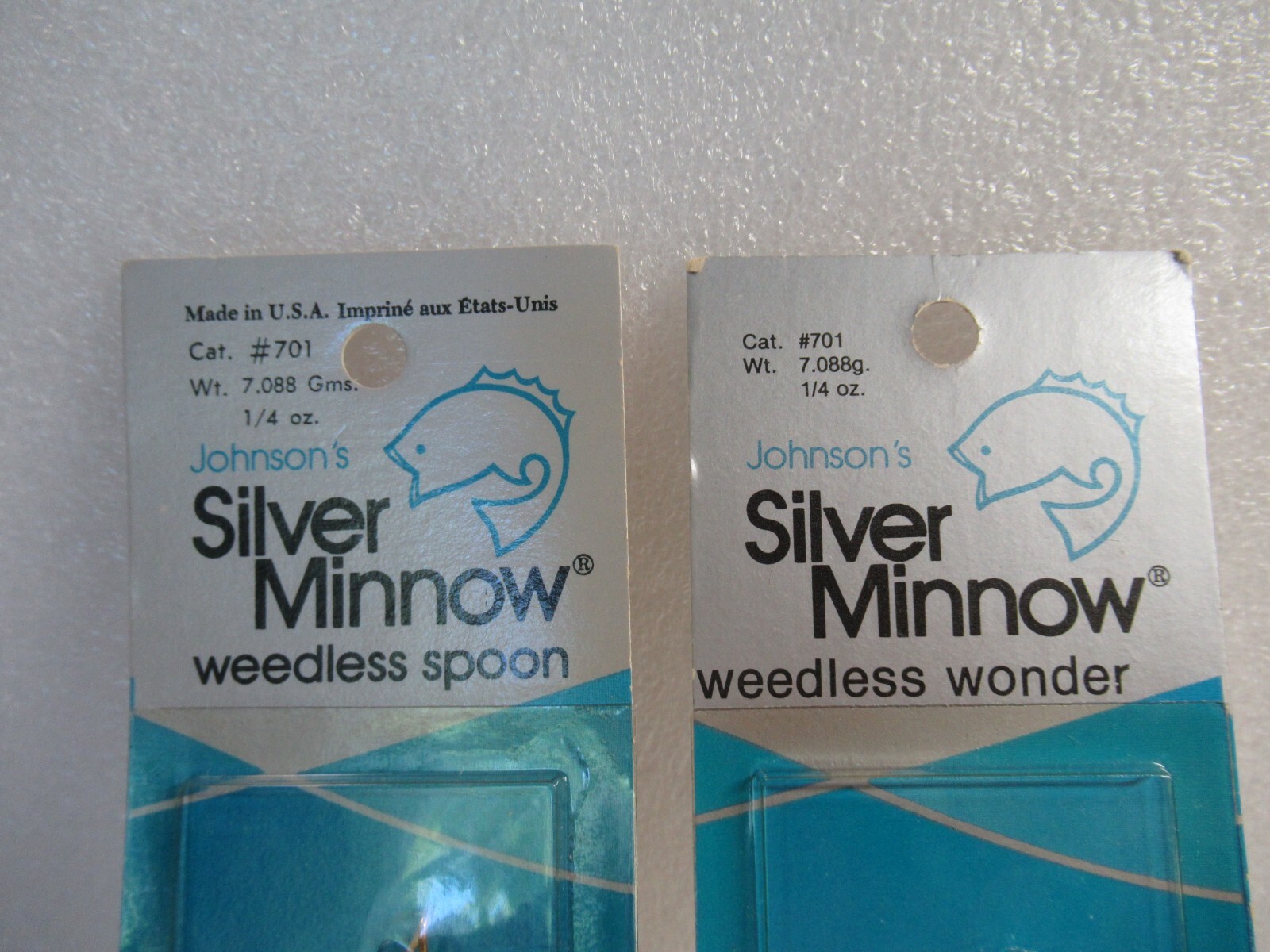 2 Vintage Johnson's 1/4 Oz Silver Minnow Weedless Spoon Gold -- Silver ...