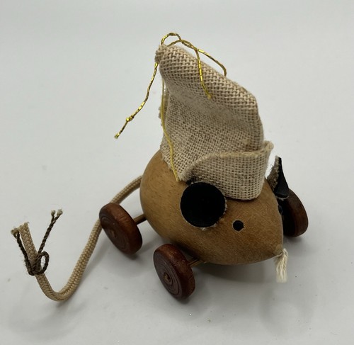 Vintage 1978 Gibson Wooden Mouse Christmas Ornament Burlap Hat Pull Toy ...