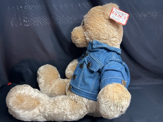 Gund Brown Teddy Bear Denim Blue Jacket Brass Buttons Plush Threaded ...