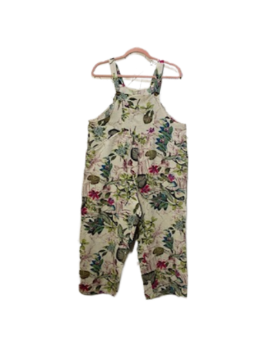 TROPICAL FLORAL Botanical Womens L Jumper Overalls Wide Leg Oversize ...