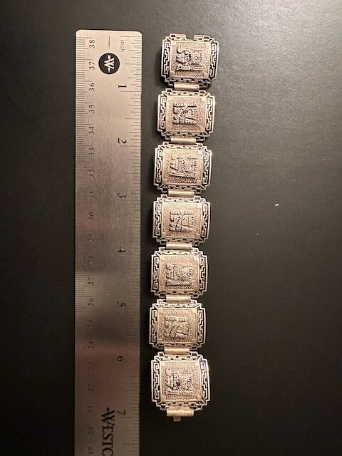 VINTAGE PERU INCAS STERLING SILVER TRIBAL WIDE 7 PANE… - Gem