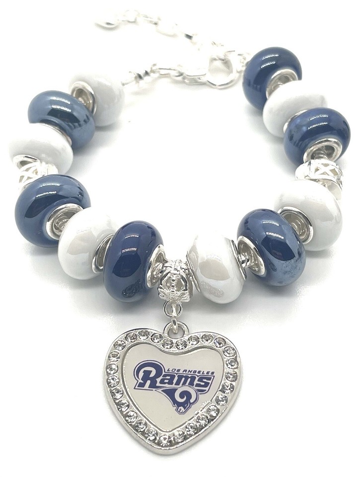 (2) LA RAMS Snake Chain Rhinestone Heart Charm Bracelet. FREE SHIPPING ...