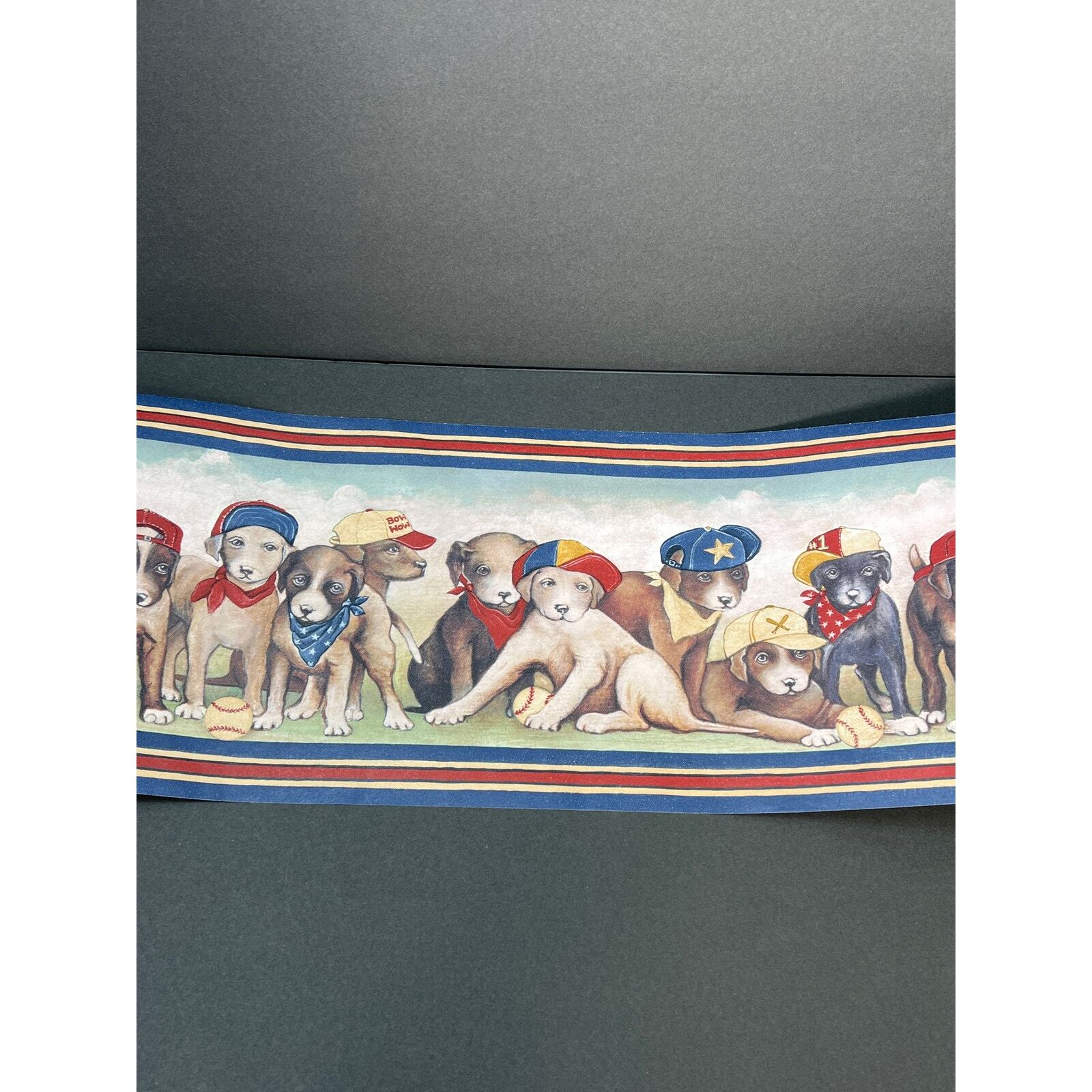 Baseball Dogs Wallpaper Border 5 Yards Puppies Sports Playroom Bedroom ...
