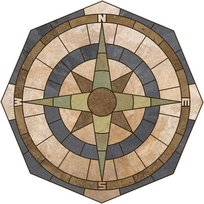 55" Slate & Travertine Admirals Compass Mosaic Tile Medallion w ...