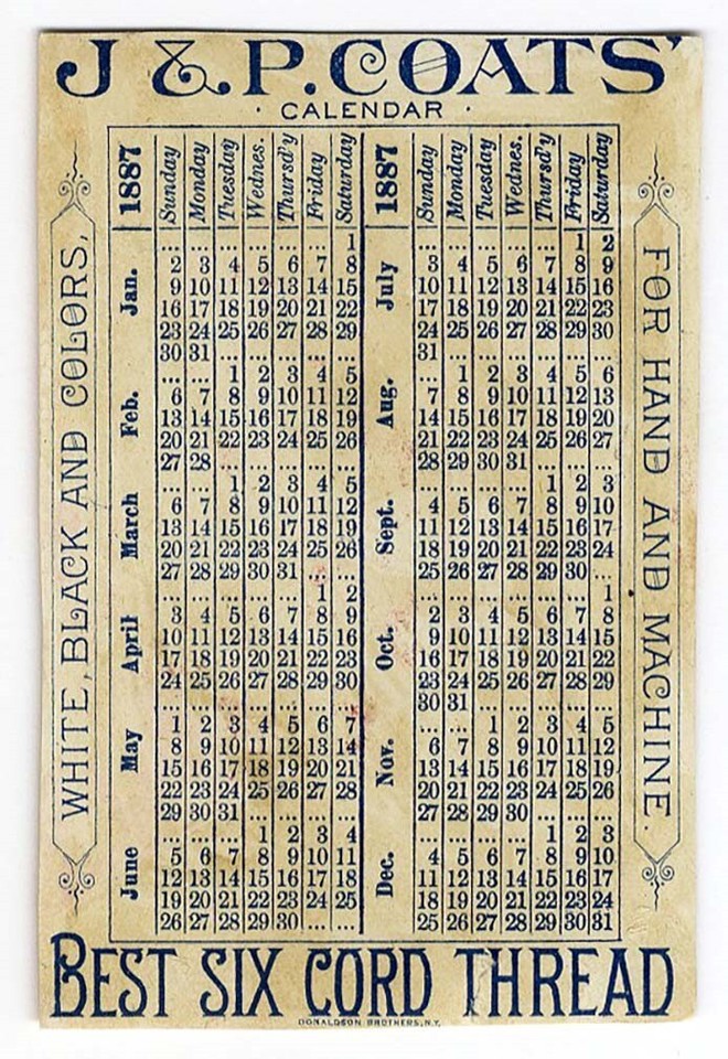 J & P COATS Thread 1887 Calendar Card LITTLE BOY with School Chalk ...