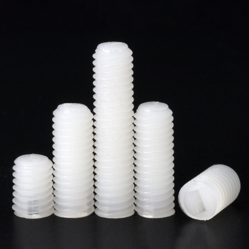 M12 Nylon Flat Point Grub Screws Slotted Drive Plastic Set Screw White ...