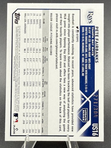 2023 Topps Update Advanced Stats Parallel #US16 Pete Fairbanks /300 ...