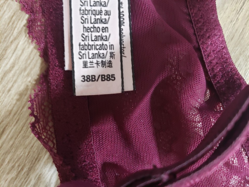 Victoria's Secret Women's Bra Size 38B Maroon Lacy Adjustable Strap No ...