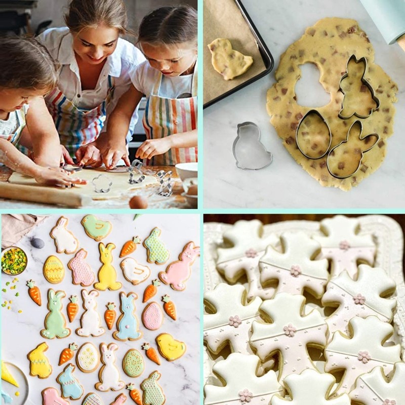 5 PCS 3D Cartoon Easter Bunny Shape Fondant Cake Mold Non-Stick Kitchen ...