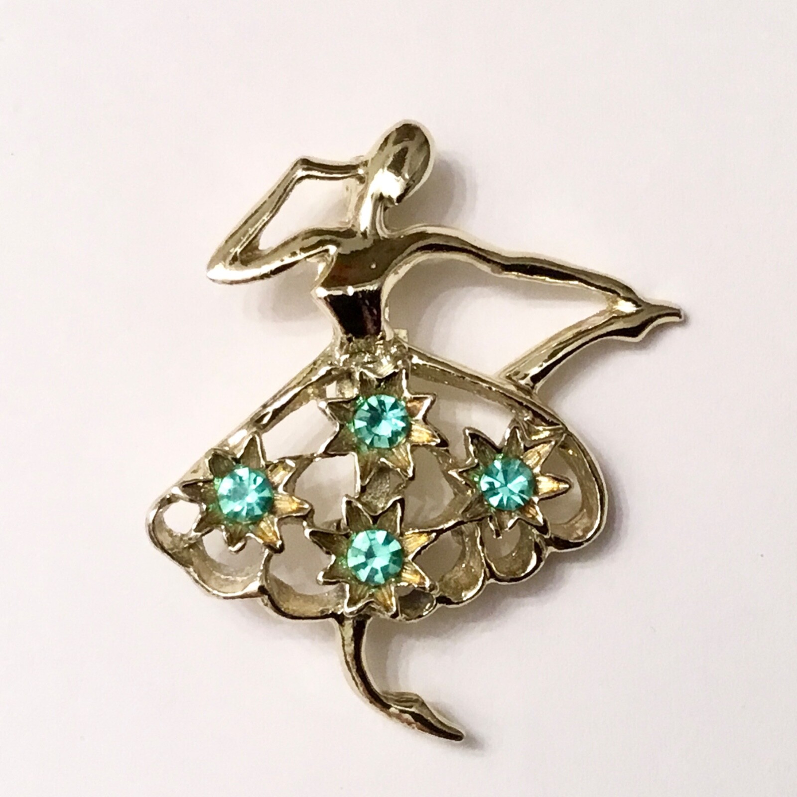 Vintage GERRY'S Two Gold Tone Rhinestone (pink & blue) Ballerina ...