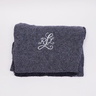 LAUREN RALPH LAUREN Wool Blend "LRL" Signature Monogram Grey Gray Scarf ...