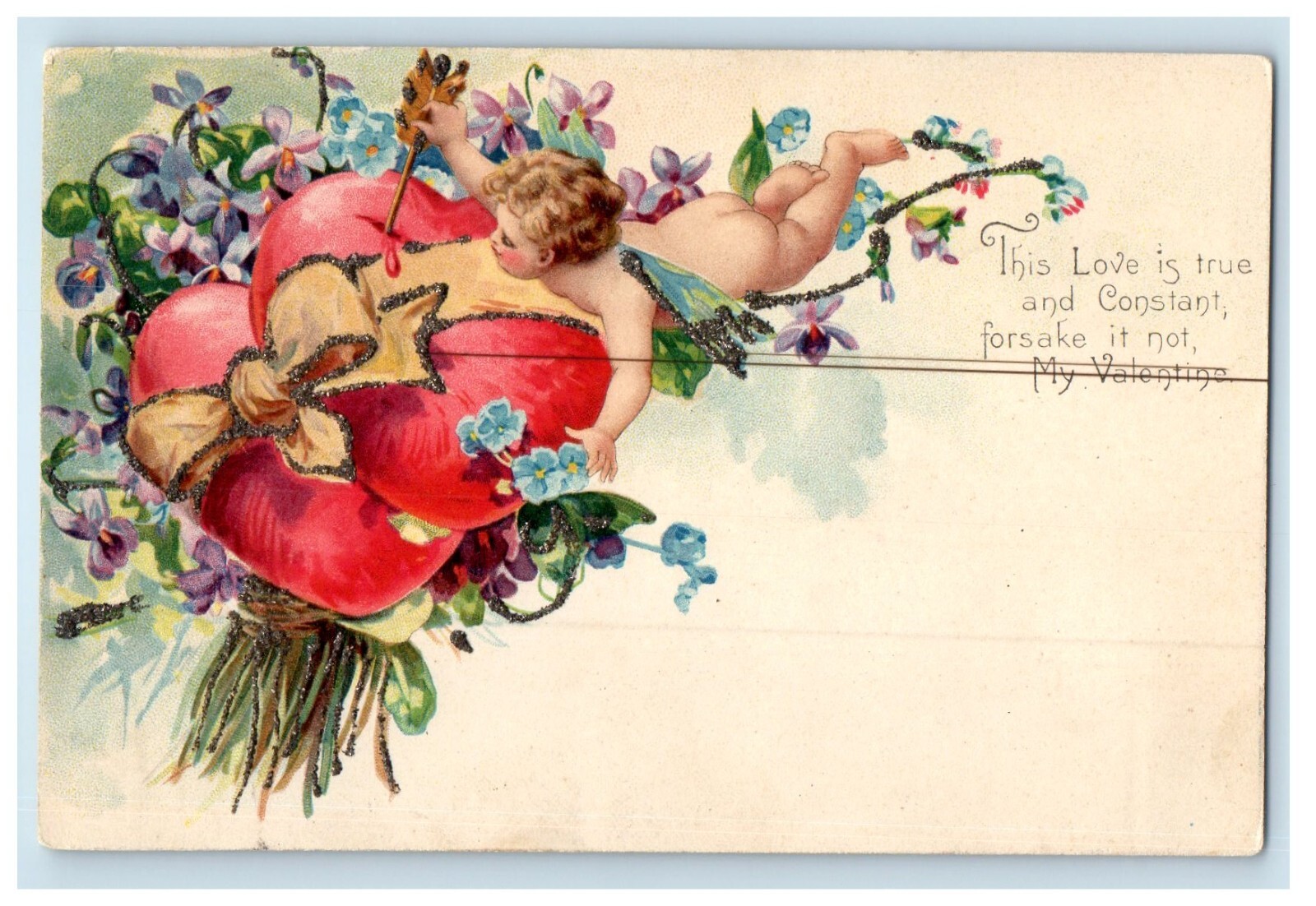 Valentine Floating Angel Cupid Arrow Hearts Pansies Flowers Glitters ...