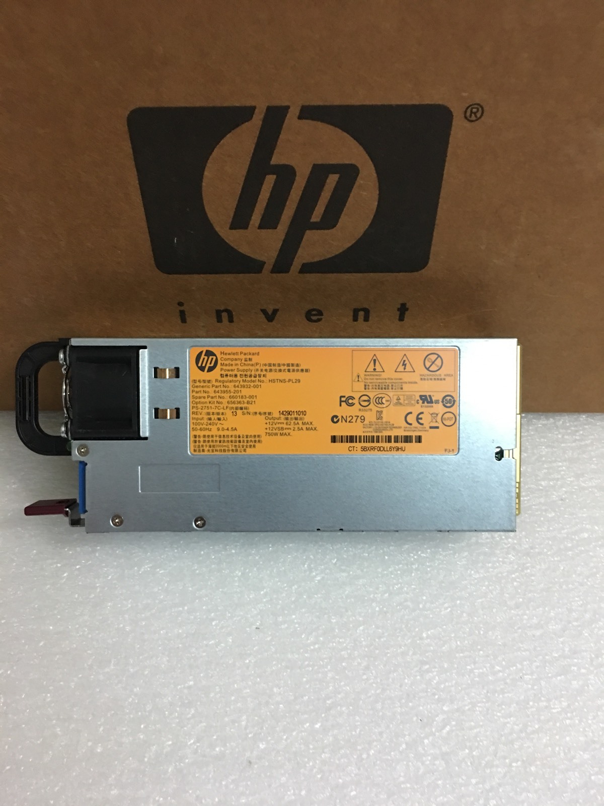 HP HSTNS-PL29 643955-201 750W cs platinum plus power supply PS-2751-7C ...
