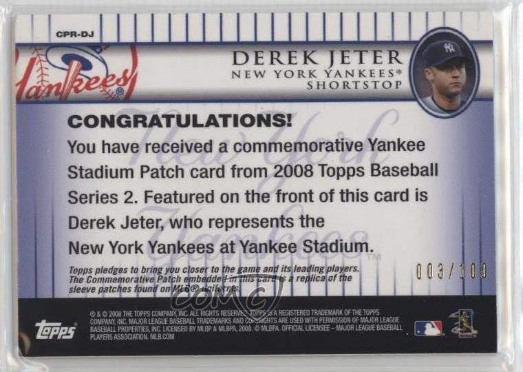 2008 Topps New York Stadiums Commemorative Manufactured Derek Jeter ...