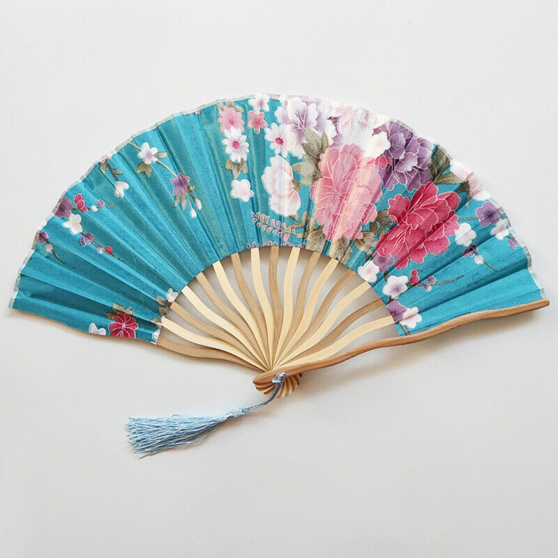 Hand Held Fans Chinese Style Peony Silk Bamboo Folding Fan Tassel ...