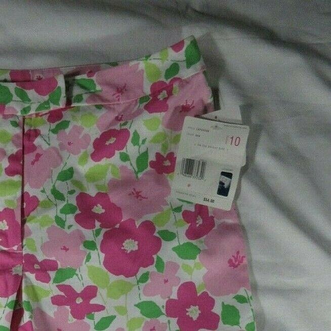 LIZ CLAIBORNE 10 Petite Flowered Multi Color Pink Capris Cotton High ...