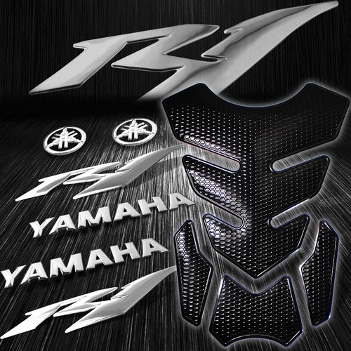 Sets Black Fuel Tank Pad+8" Chrome 3D Logo+Letter+for YZF-R1/R1S Emblem ...