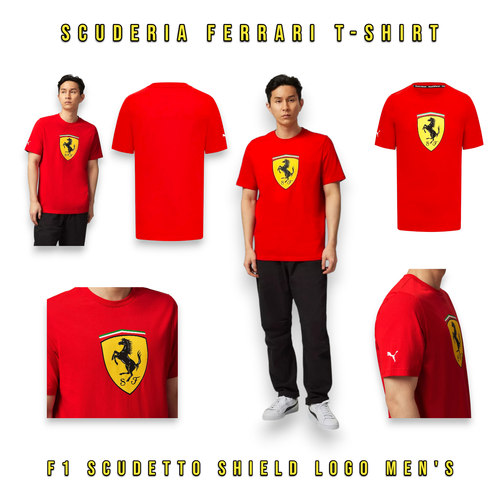 Scuderia Ferrari T-Shirt F1 Scudetto Shield Logo Men's Size 2XL Red A1 ...