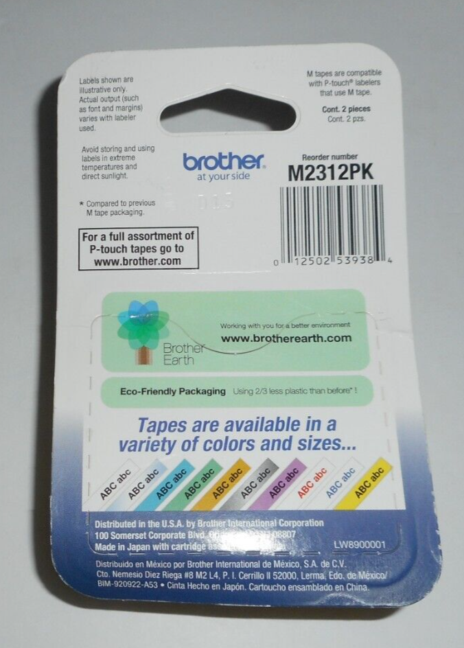 Brother P-touch M-2312PK Tape 2 Pack, 1/2" (0.47" x 26.2') Black Print ...