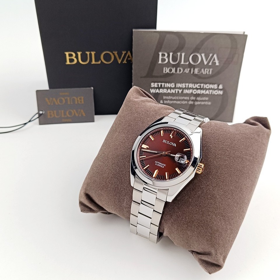 Men's Bulova Surveyor 98B422 Burgundy Dial Stainless Steel Automatic ...