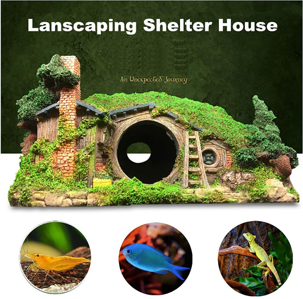Large 28cm Aquarium Decoration Cave Hobbit Fish Reptile Tank Ornament ...