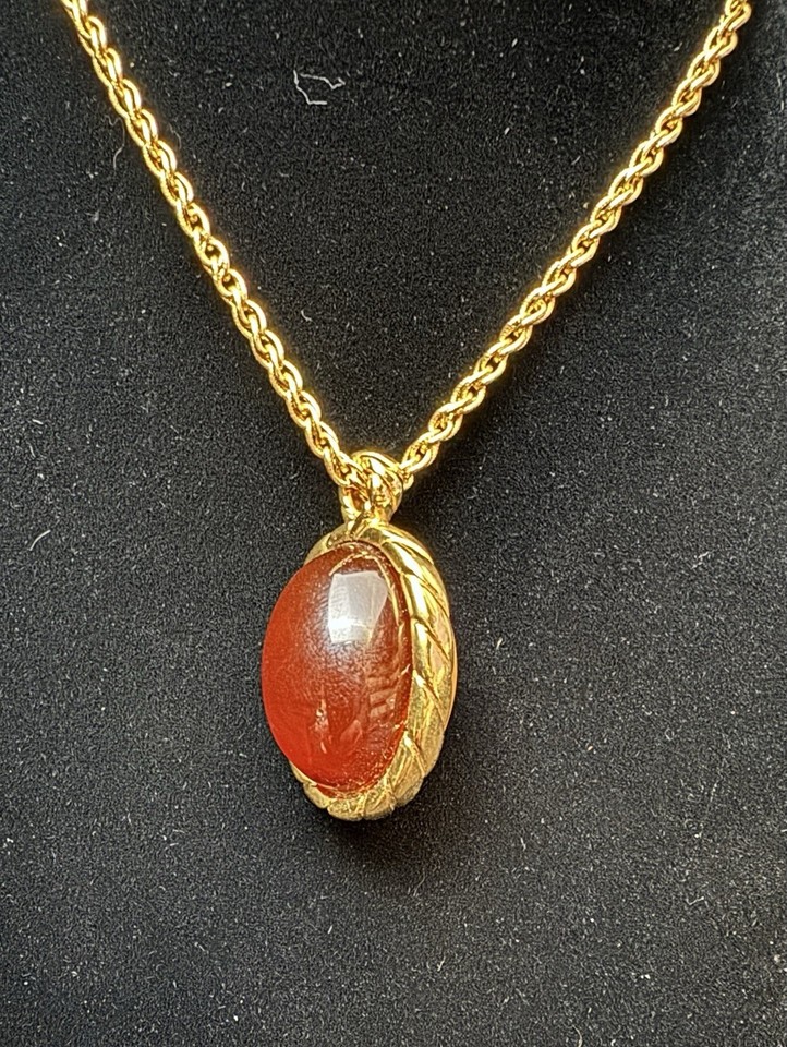 Vintage Necklace Gold Tone And Two Sided Dark Light Amber Topaz Cat Eye ...